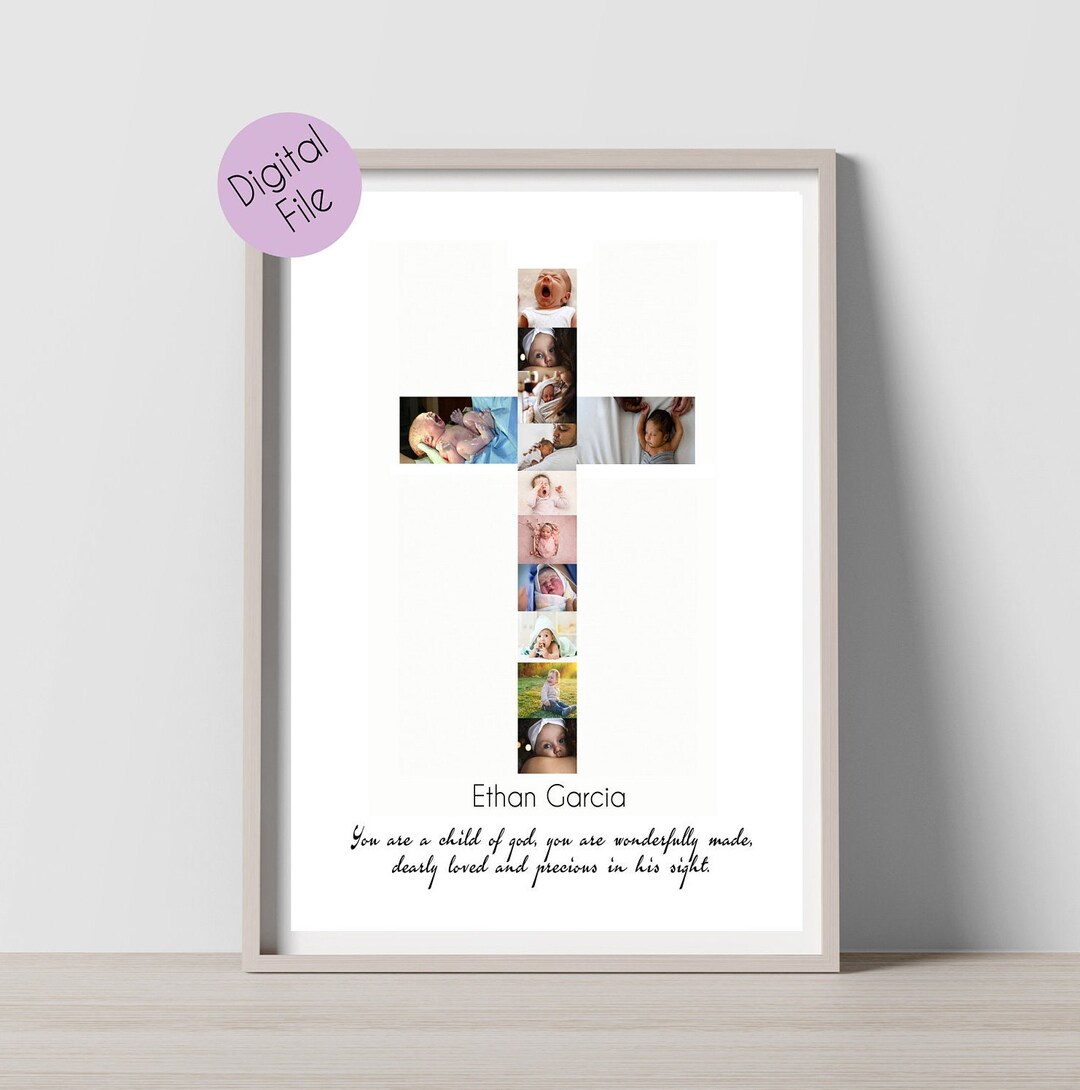 PRINTABLE Custom Cross Photo Collage, Baby Baptism Gift, Christening ...