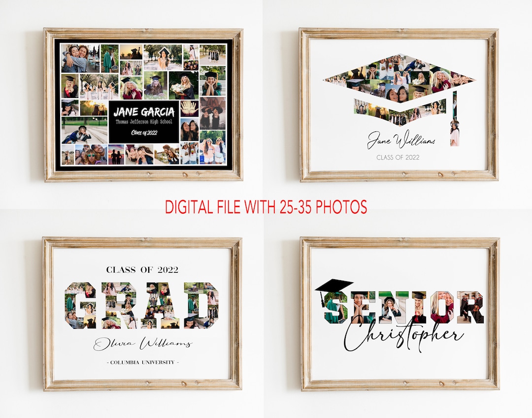 PRINTABLE Graduation Photo Collage, Graduation Gift, Graduation Cap ...