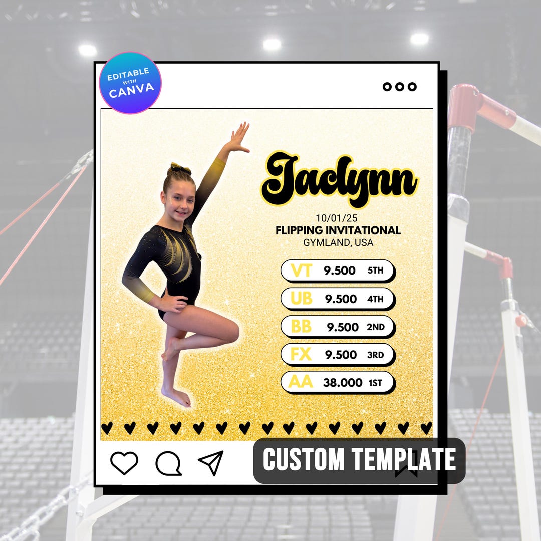 Gymnastics Custom Meet Digital Scorecard | Personalized Social Media ...