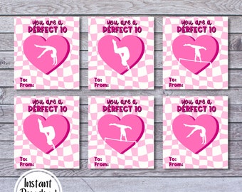 Printable Gymnastics Valentine's Day Card, Pink Background Gymnast ...