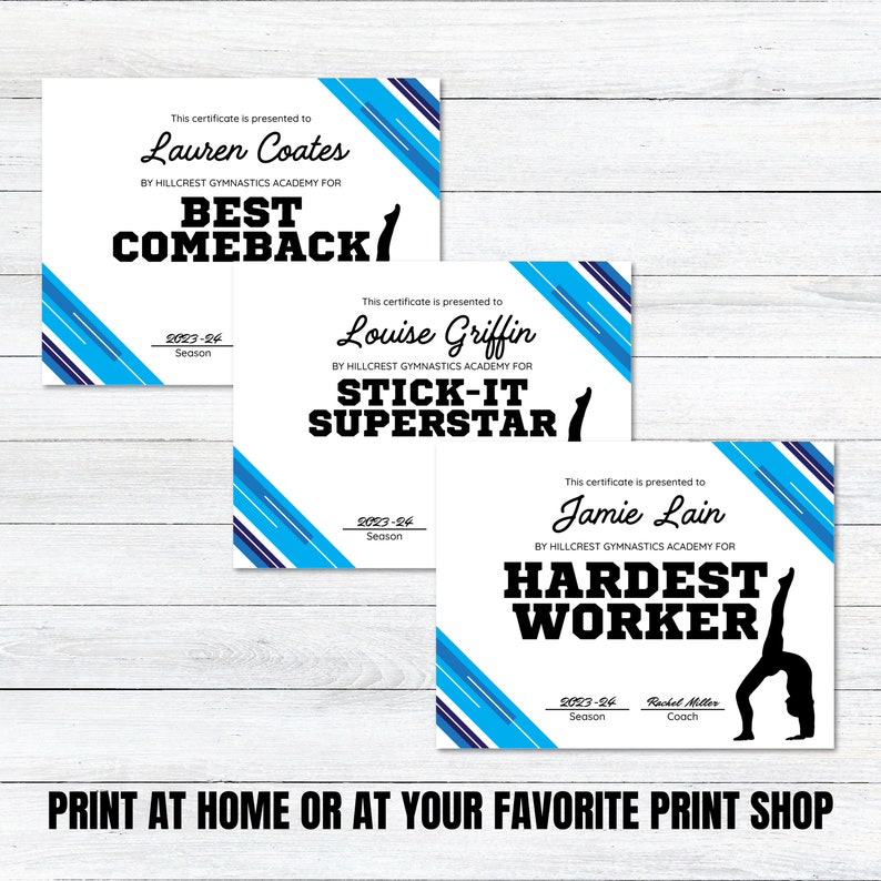 Gymnastics Editable Certificates | Editable Gymnast Award Template End ...