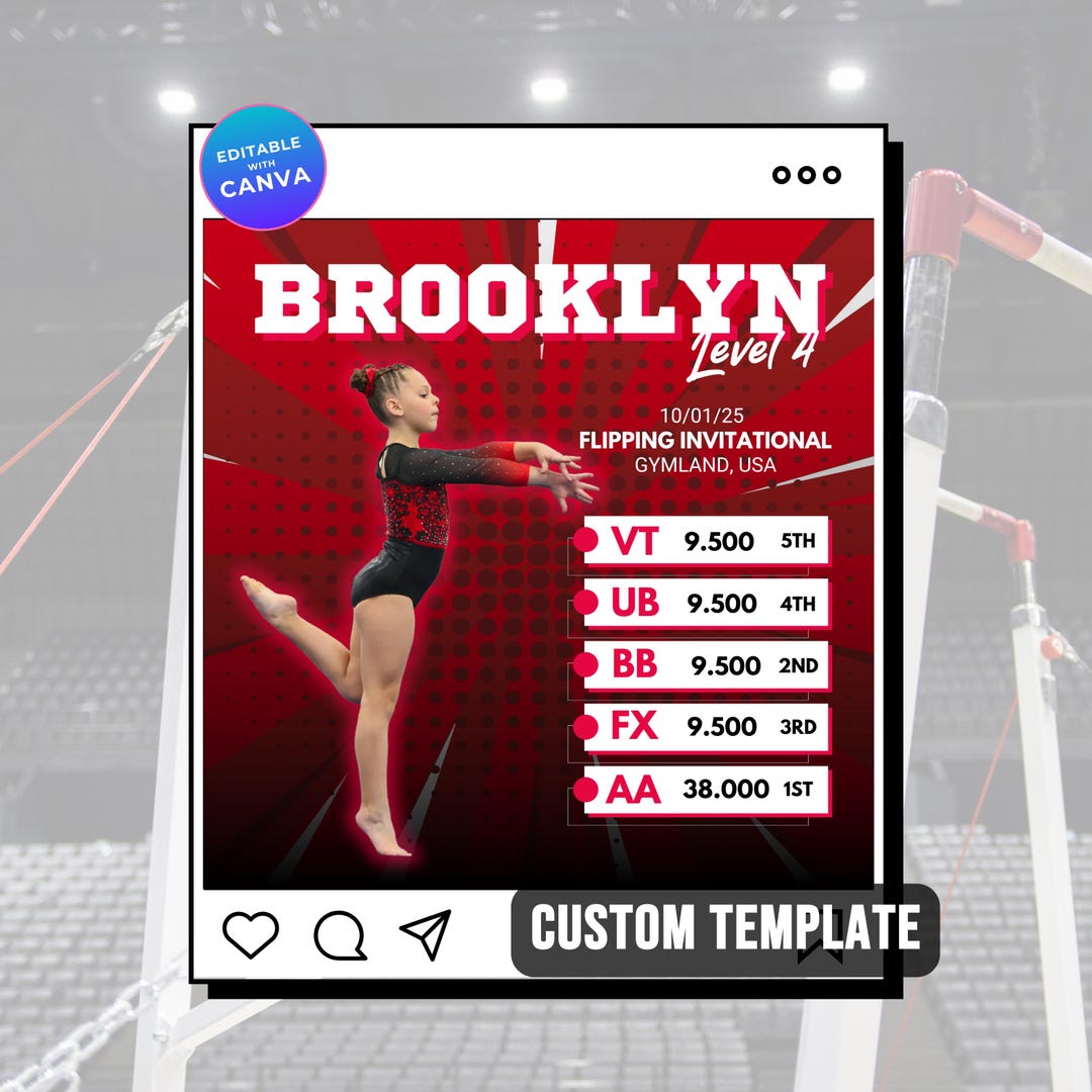 Gymnastics Custom Meet Digital Scorecard | Personalized Social Media ...