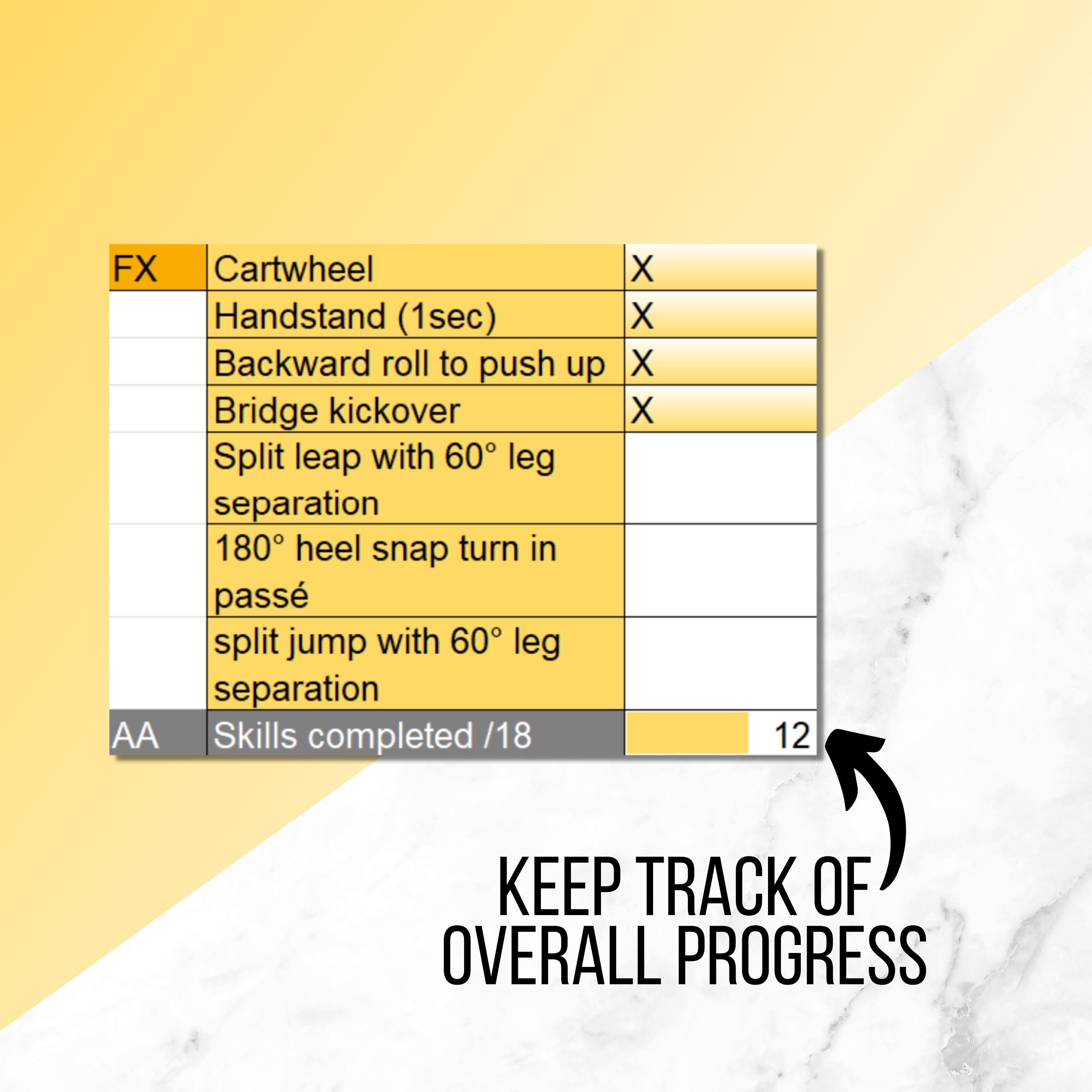 Level 2 Skills Checklist Spreadsheet | Gymnastics Coach Skill Tracker ...