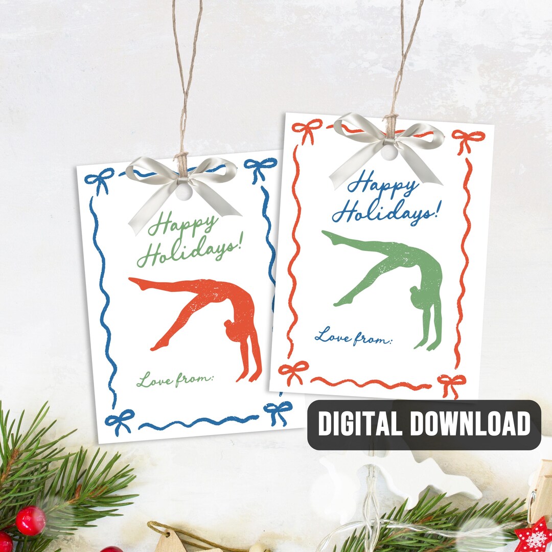 Gymnastics Christmas Gift Tag Printable | Gymnast Holiday Party Favors ...