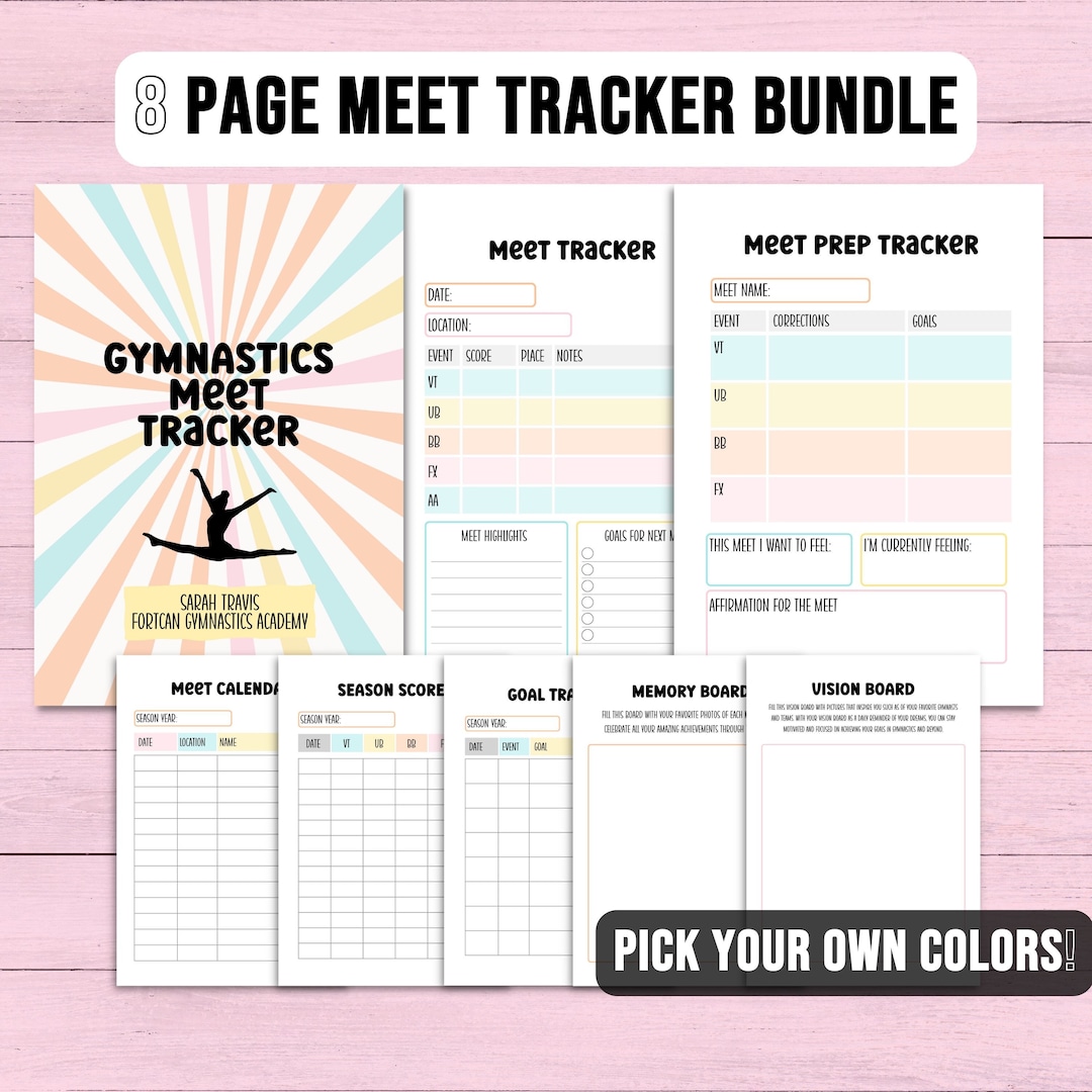 Gymnastics Meet Tracker Printable | Personalized Gymnast Scorebook ...