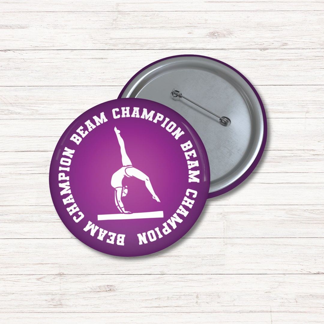 Gymnastics Beam Champion Pin Buttons | Gymnast Team Gift Season Party ...