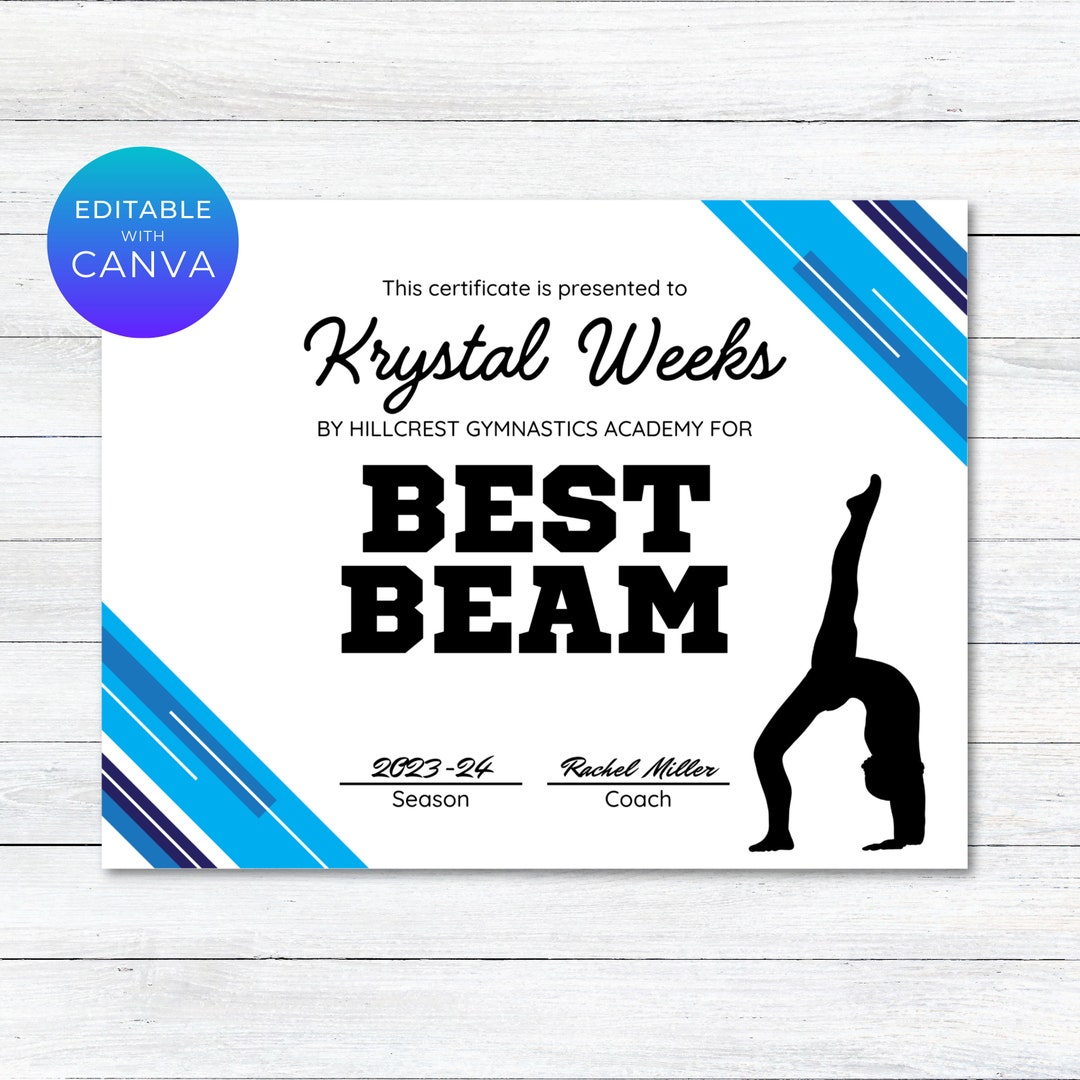 Gymnastics Editable Certificates | Editable Gymnast Award Template End ...