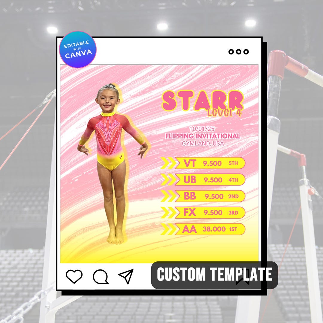 Gymnastics Custom Meet Digital Scorecard Personalized Social Media Post ...