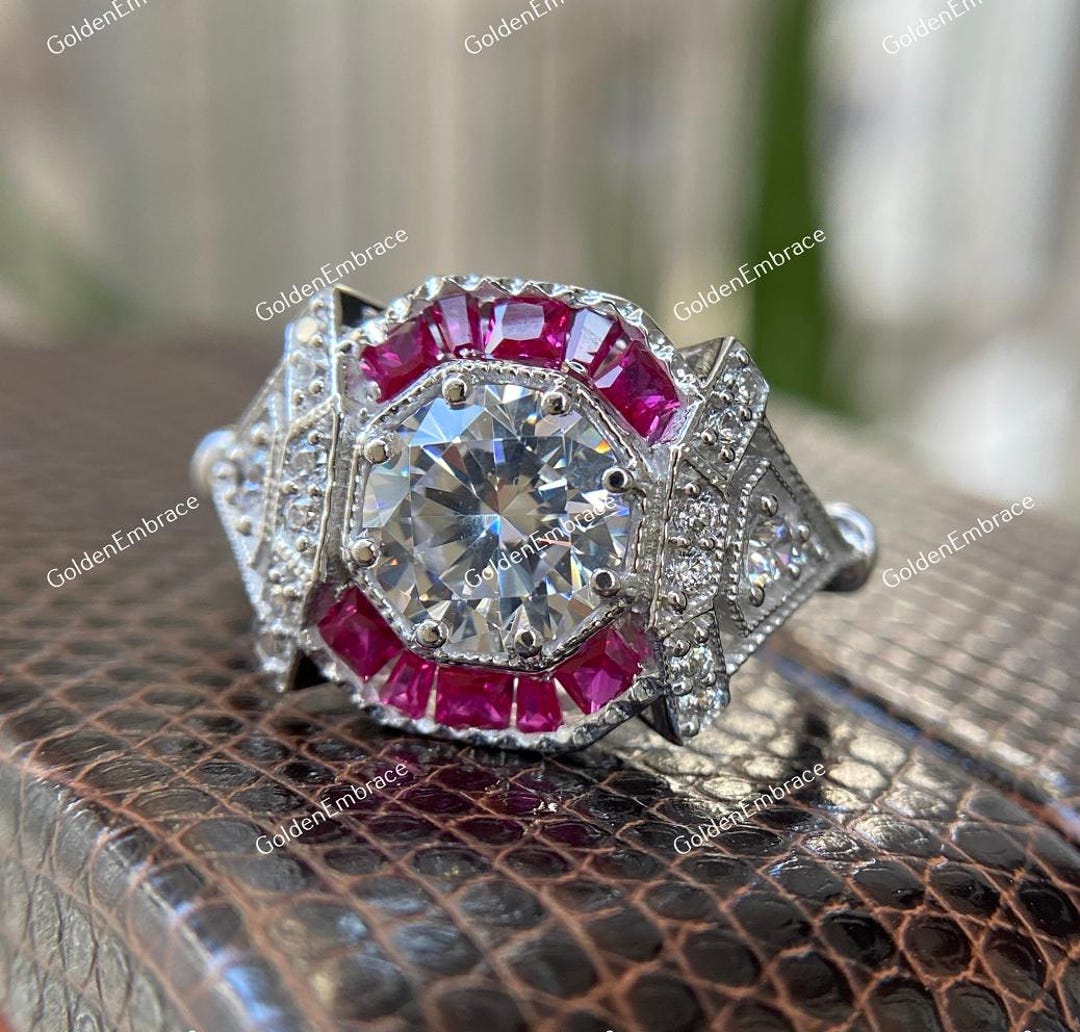 1930s Art Deco 2.00 Ct Old European Diamond & Ruby Antique Engagement ...