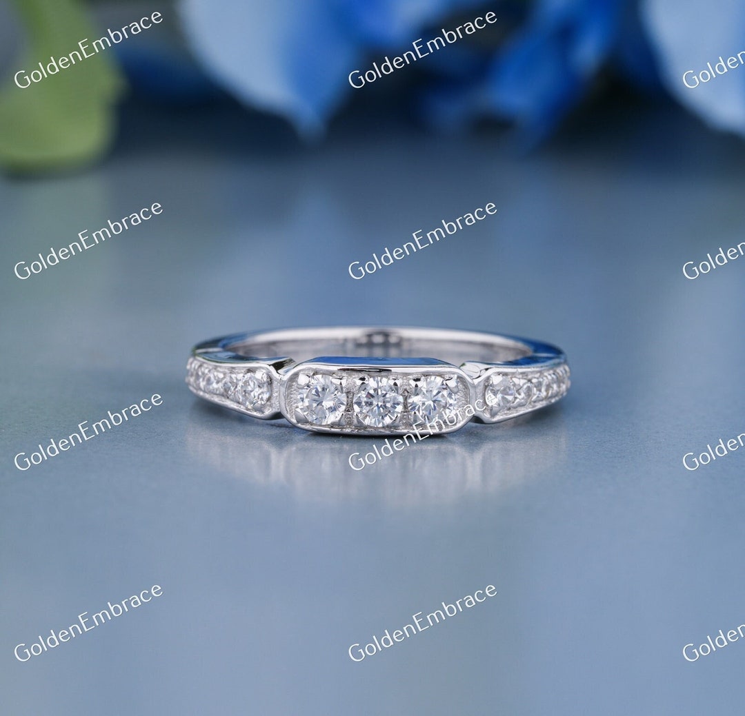 Vintage Retro Circa 1930s Art Deco Diamond Wedding Band Ring, Diamond Eternity Ring, Stackable ...