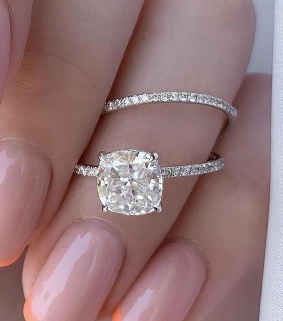 2 CT Cushion Cut Diamond Engagement Ring Set Wedding Band Bridal ...