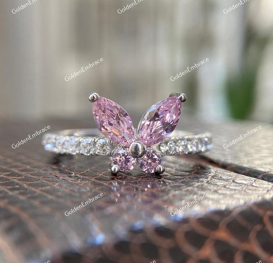 Pink Sapphire Butterfly Ring, Exquisite Diamond Promise Ring, Crystal ...