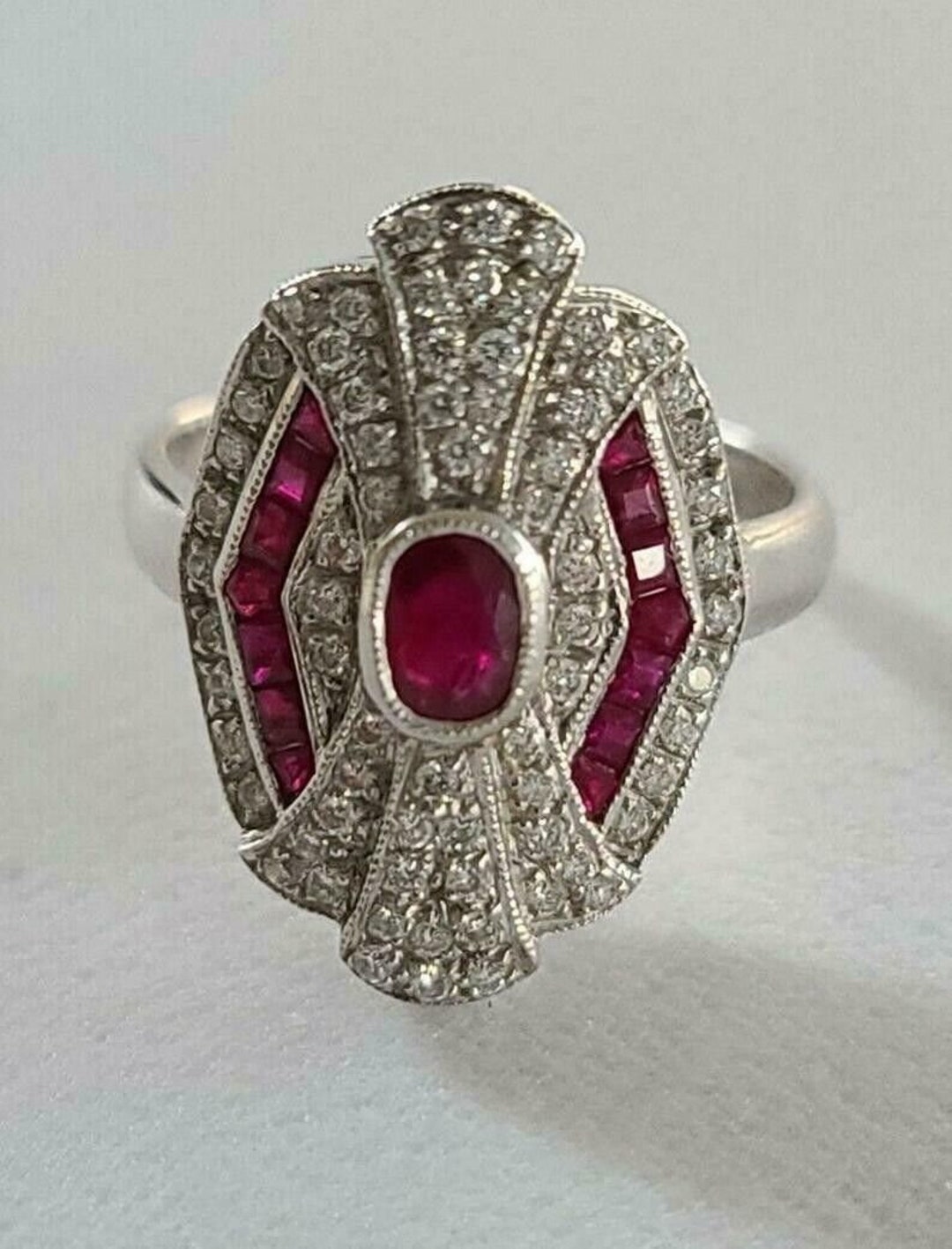 2.00ct Antique Art Deco Ruby & Diamonds Engagement Ring Vintage Rings ...
