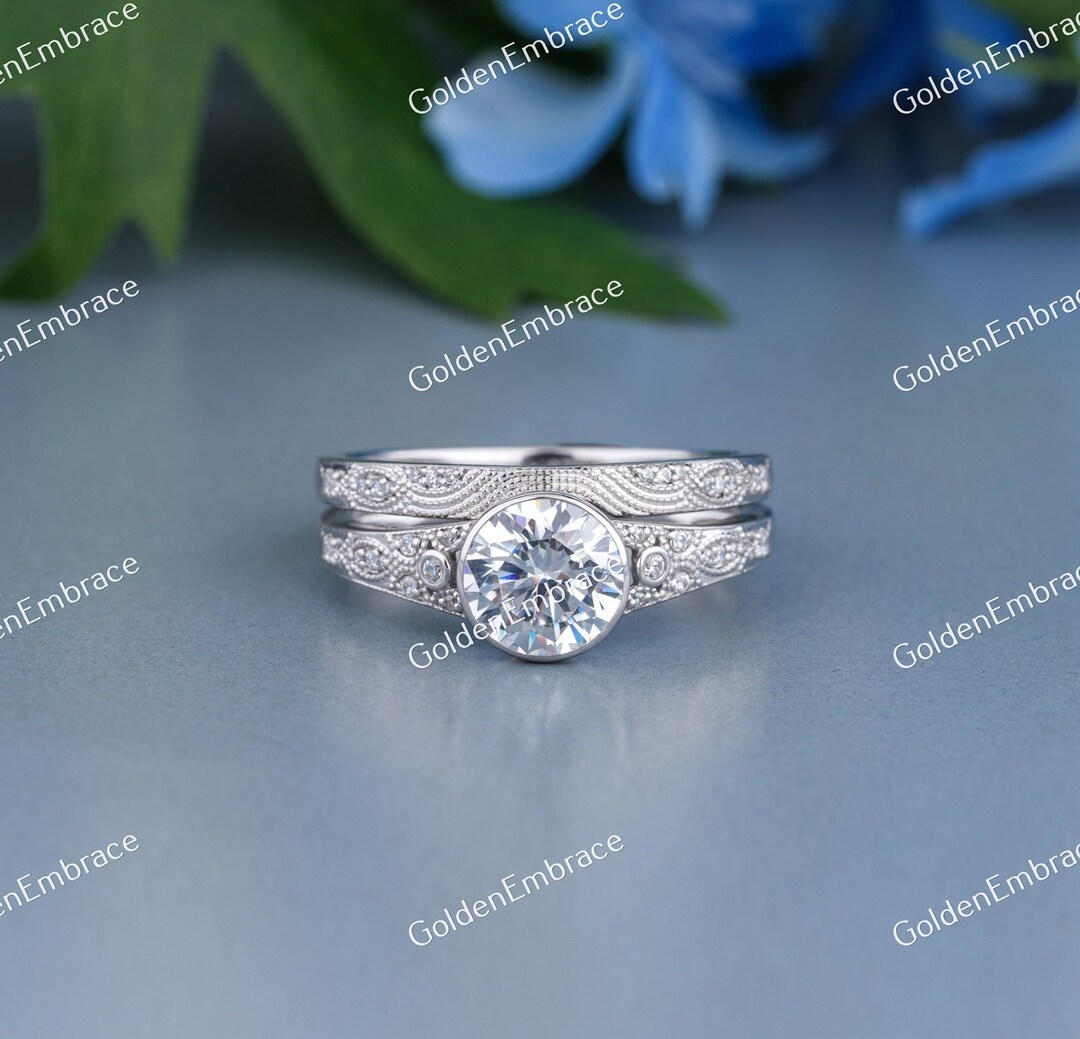 Art Deco Filigree Bridal Set: 2.3 Cts Diamond, 935 Argentium Silver - Etsy
