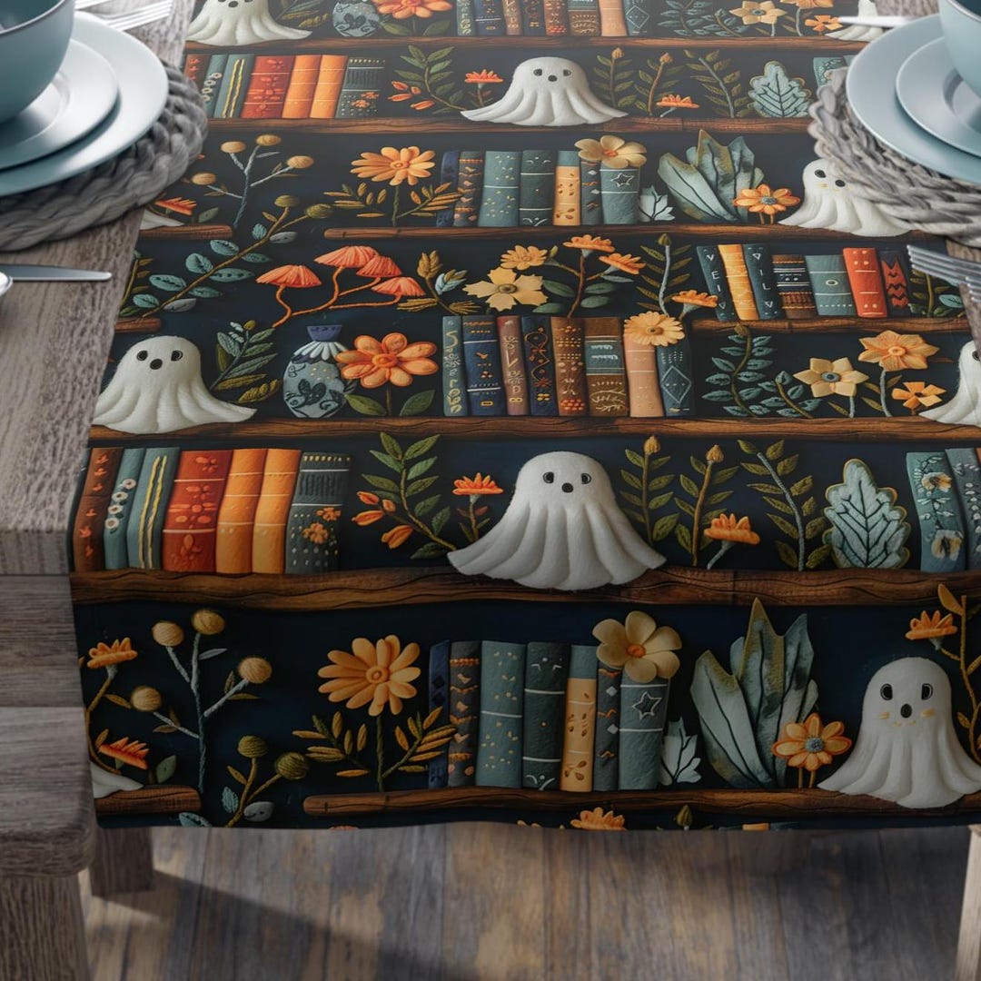 Ghost Bookshelf Fall Table Runner: Halloween Autumn Decor - Etsy
