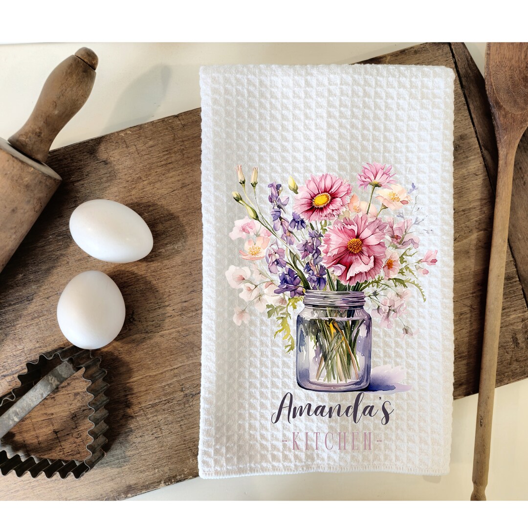 Custom Kitchen Towel Personalized Waffle Tea Dish Towel Grandma Mom ...