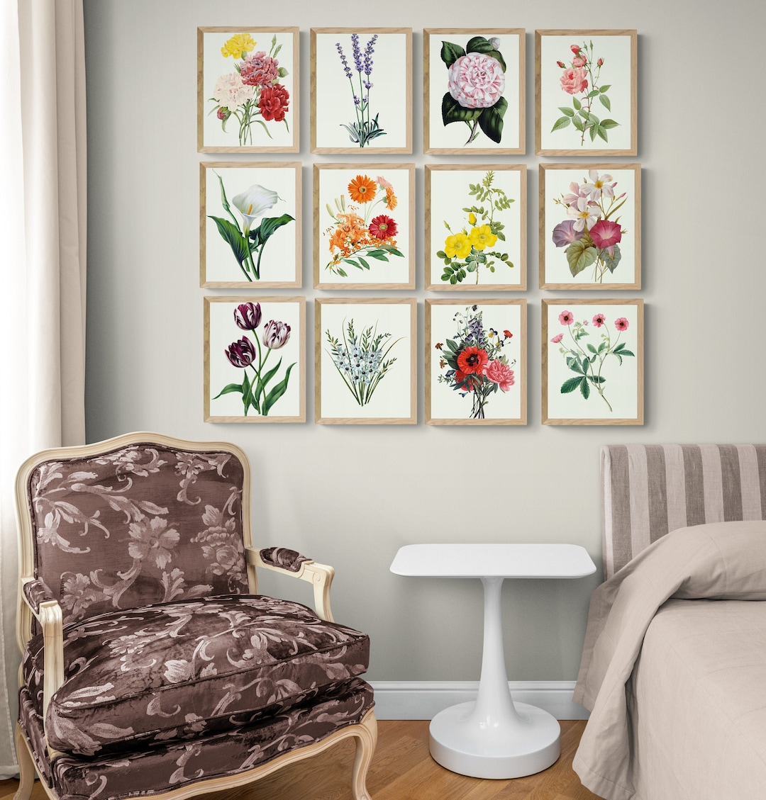 Vintage Botanical Print Set, Botanical Gallery Wall Set, Floral Art ...