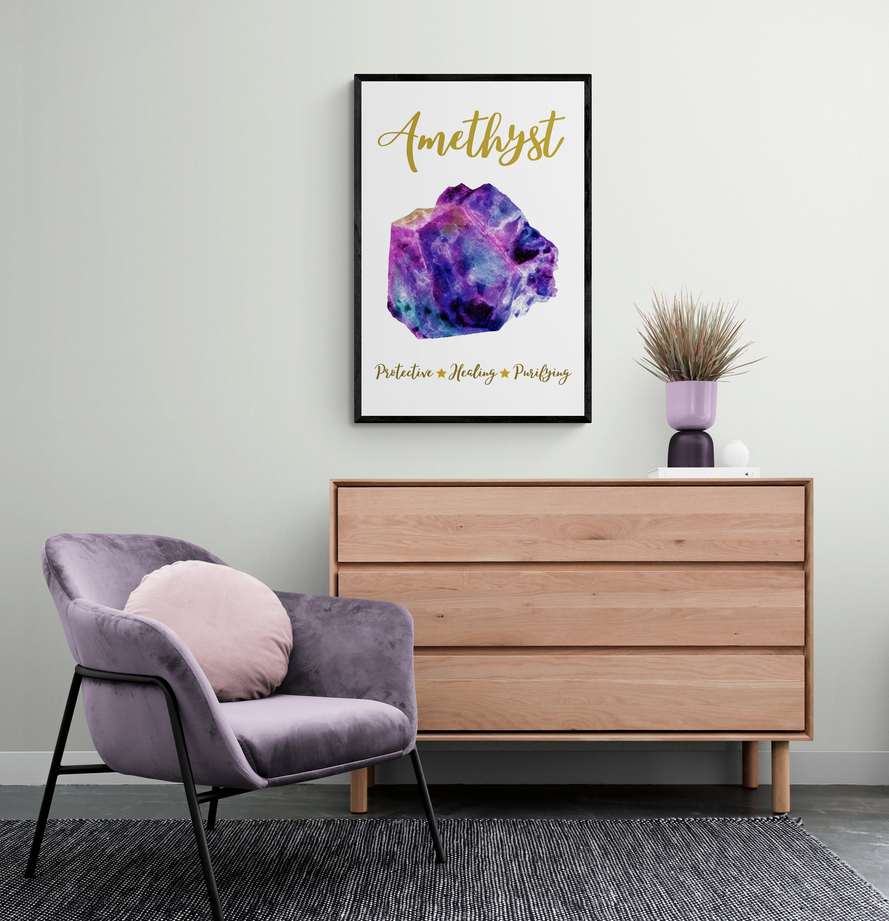 Amethyst Wall Decor, Crystal Wall Hanging, Crystal Print, Gemstone Wall ...