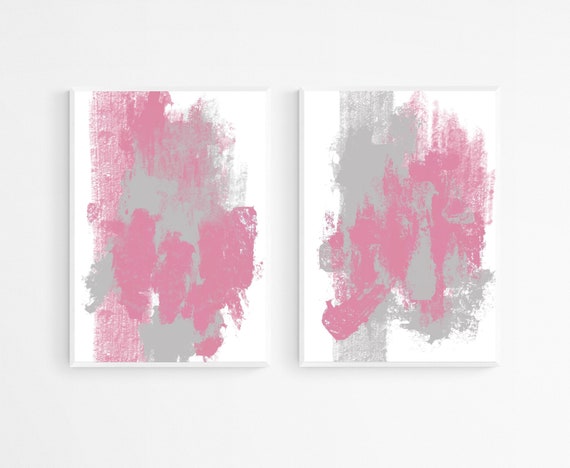 Pink And Silver Abstracts Set Of 2 Prints Minimalist Art | Etsy