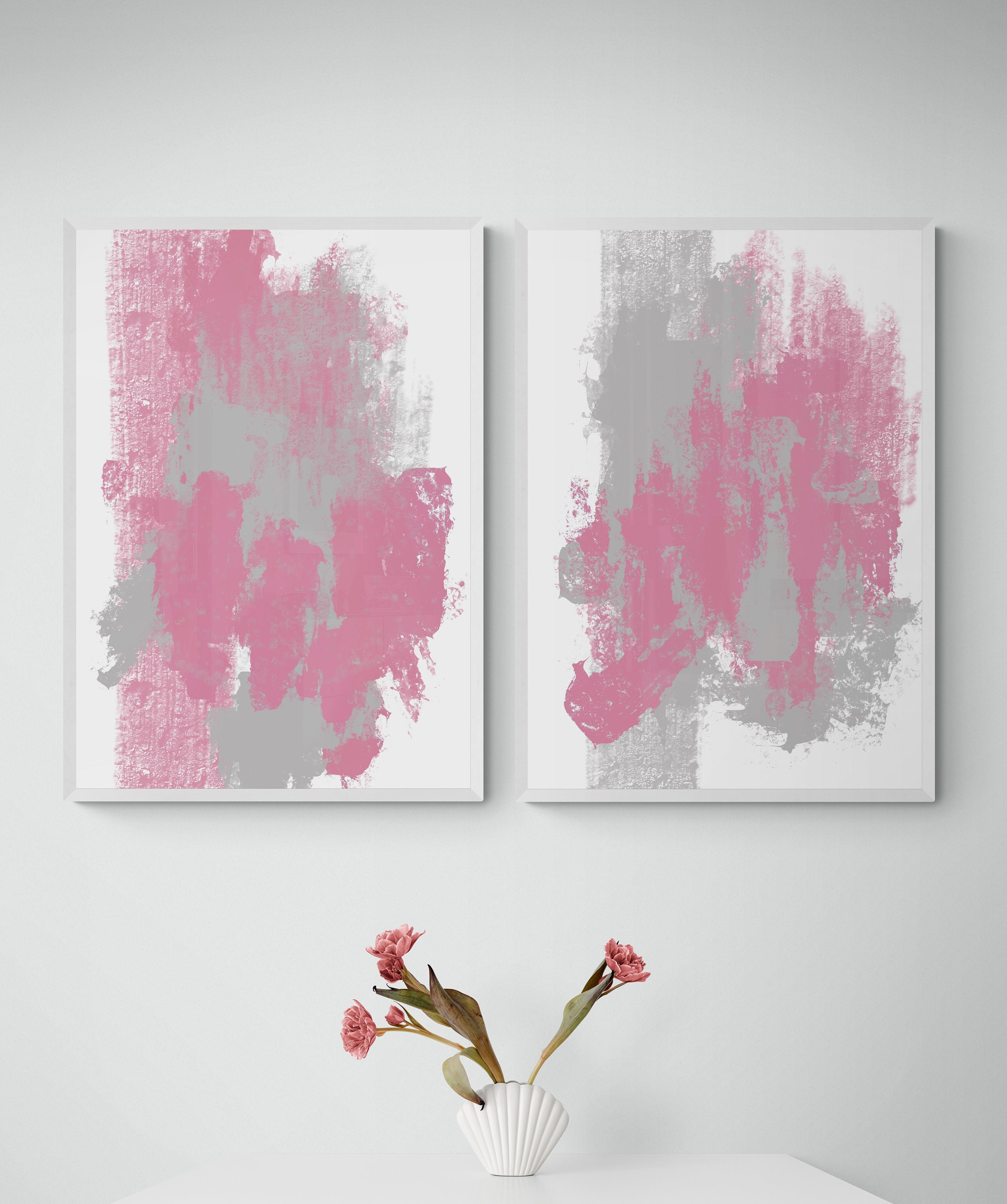 Pink and Silver Abstracts Set of 2 Prints Minimalist Art - Etsy UK