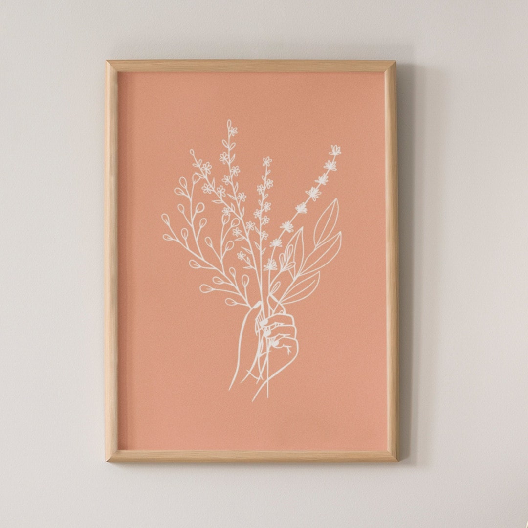 Flower Hand Art Print | Terra Cotta Art | Modern Line Drawing ...