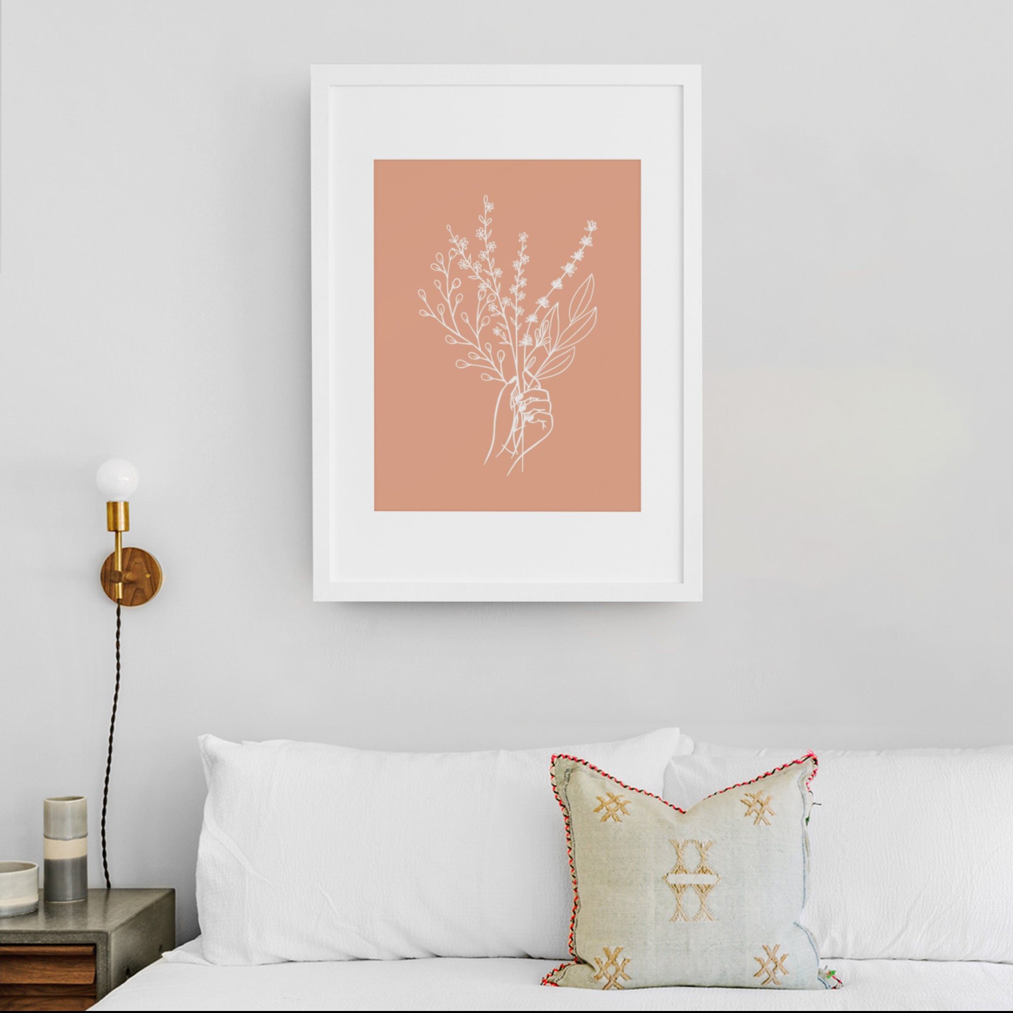 Flower Hand Art Print | Terra Cotta Art | Modern Line Drawing ...