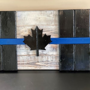 3D Wooden Canadian Thin Blue Line Flag Law Enforcement Cottage Backyard ...
