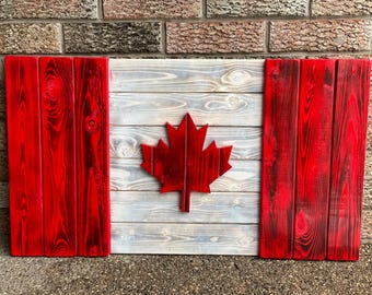 3D Rustic Wooden Canada Flag - Red and White | Official Ratio | Maple ...