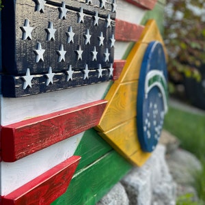 3D Wooden Usa/brazil Flag | Cottage Backyard Decor | USA | Brazil ...