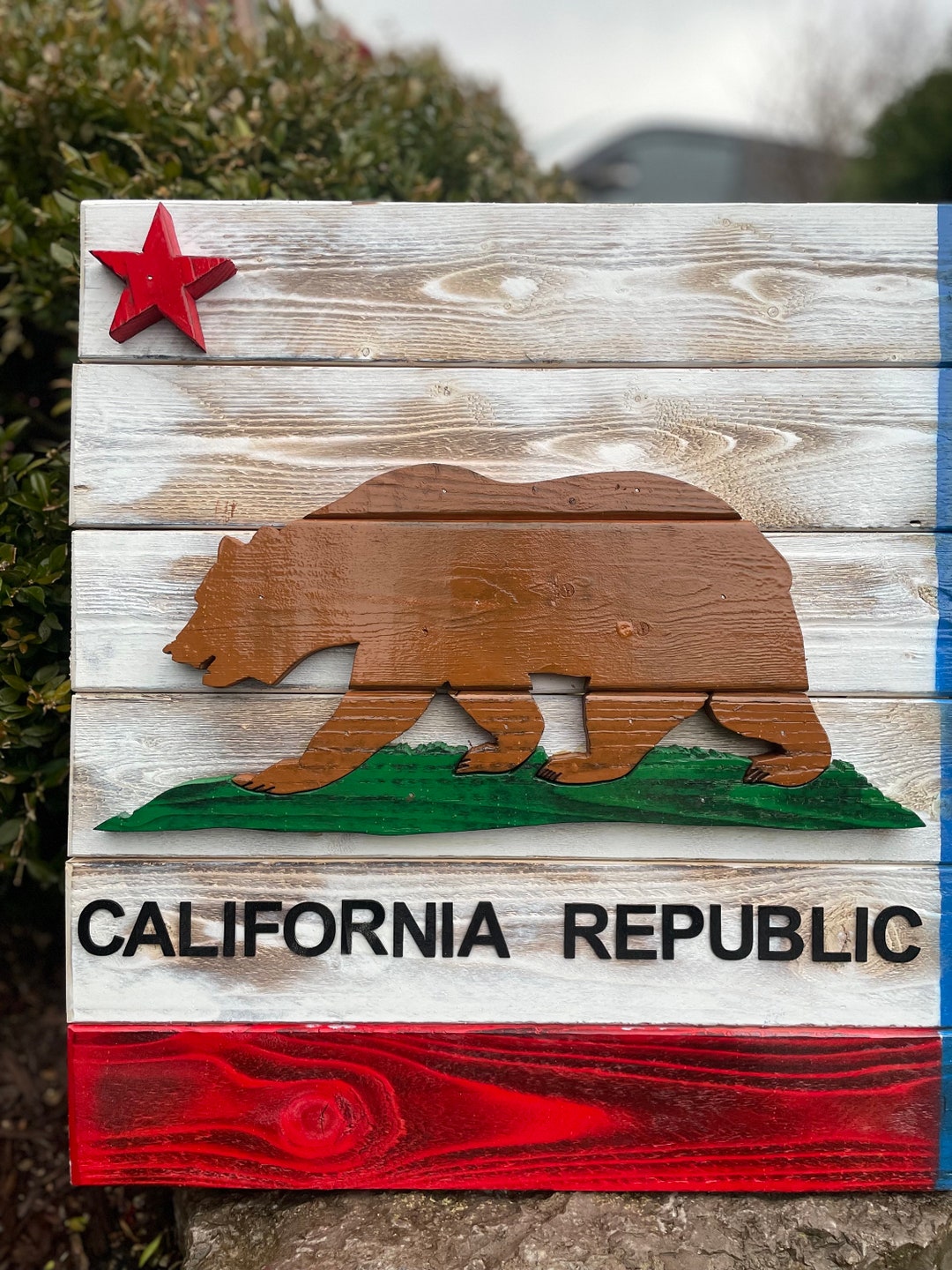 3D Wooden California Flag | Cottage Backyard Decor | USA | Wood Flag ...