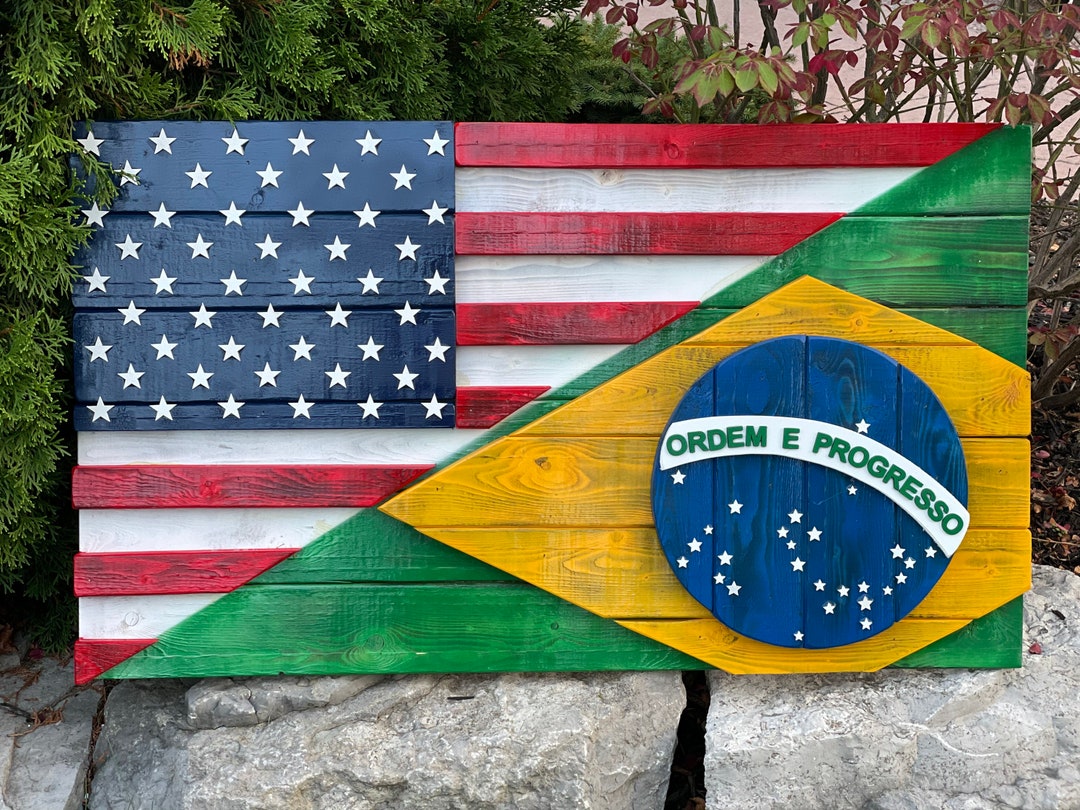 3D Wooden Usa/brazil Flag | Cottage Backyard Decor | USA | Brazil ...