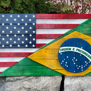 3D Wooden Usa/brazil Flag | Cottage Backyard Decor | USA | Brazil ...