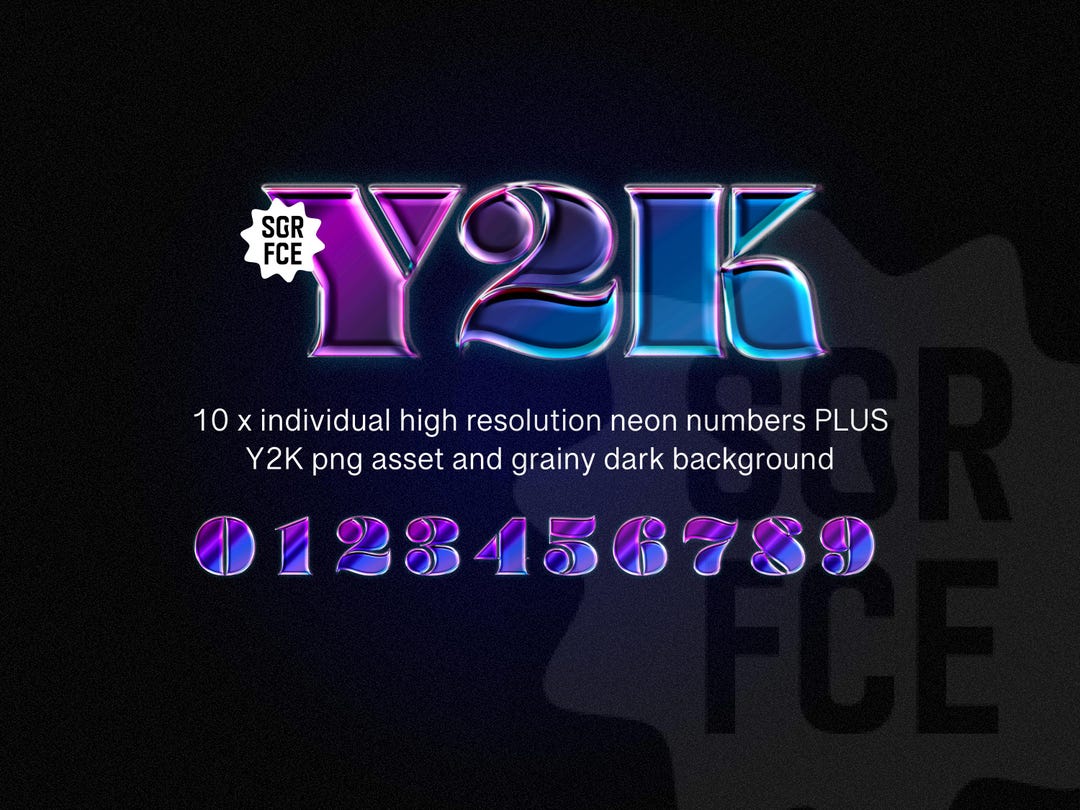 High Res Y2K Neon Number Set | Vibrant and Bold With Transparent ...