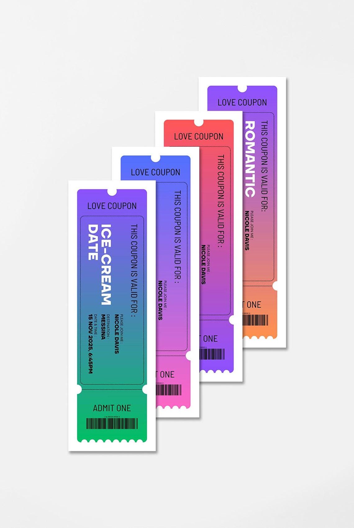 Simple & Modern Love Coupons | Ticket Style | Unlimited Copies | Fully ...