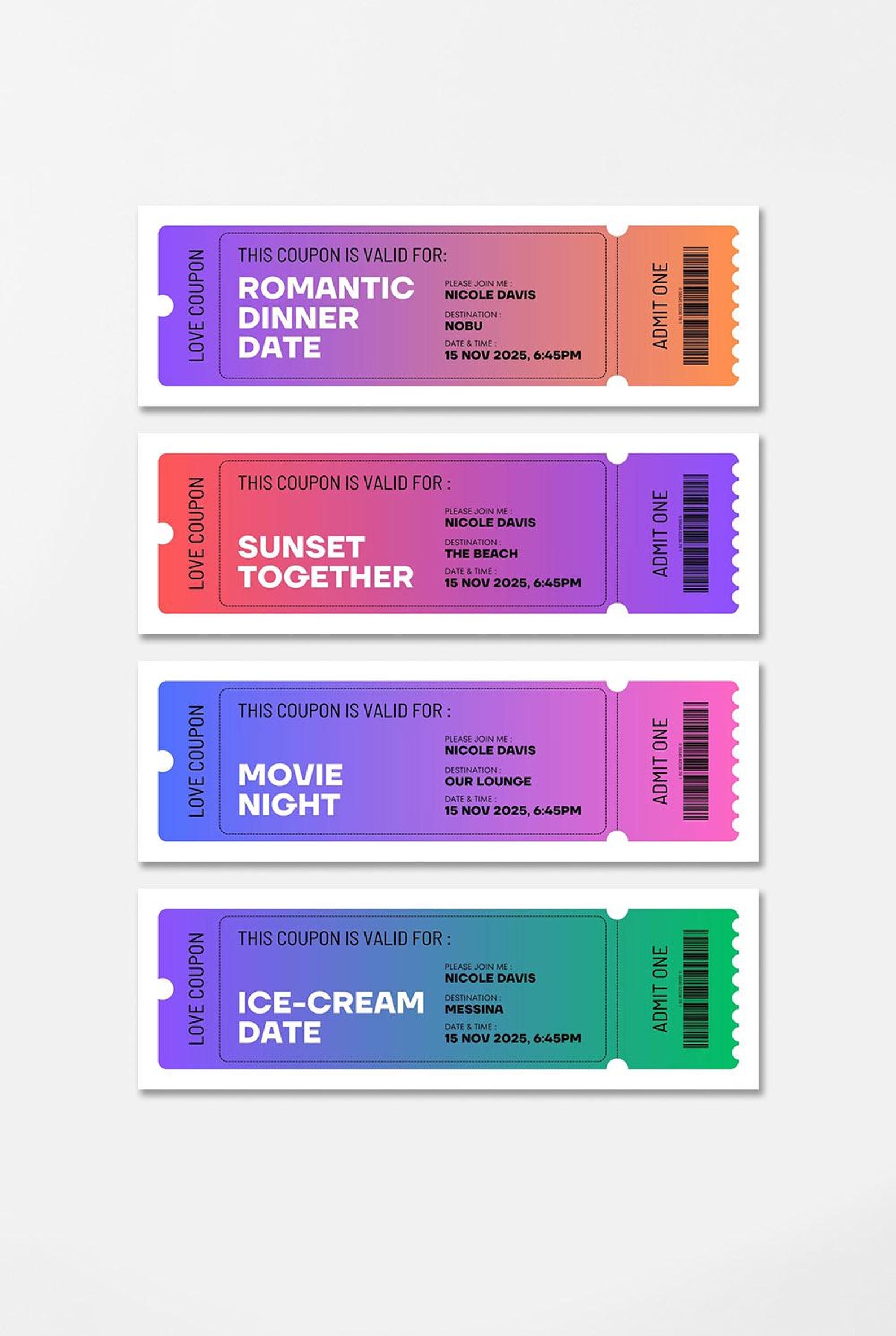Simple & Modern Love Coupons | Ticket Style | Unlimited Copies | Fully ...