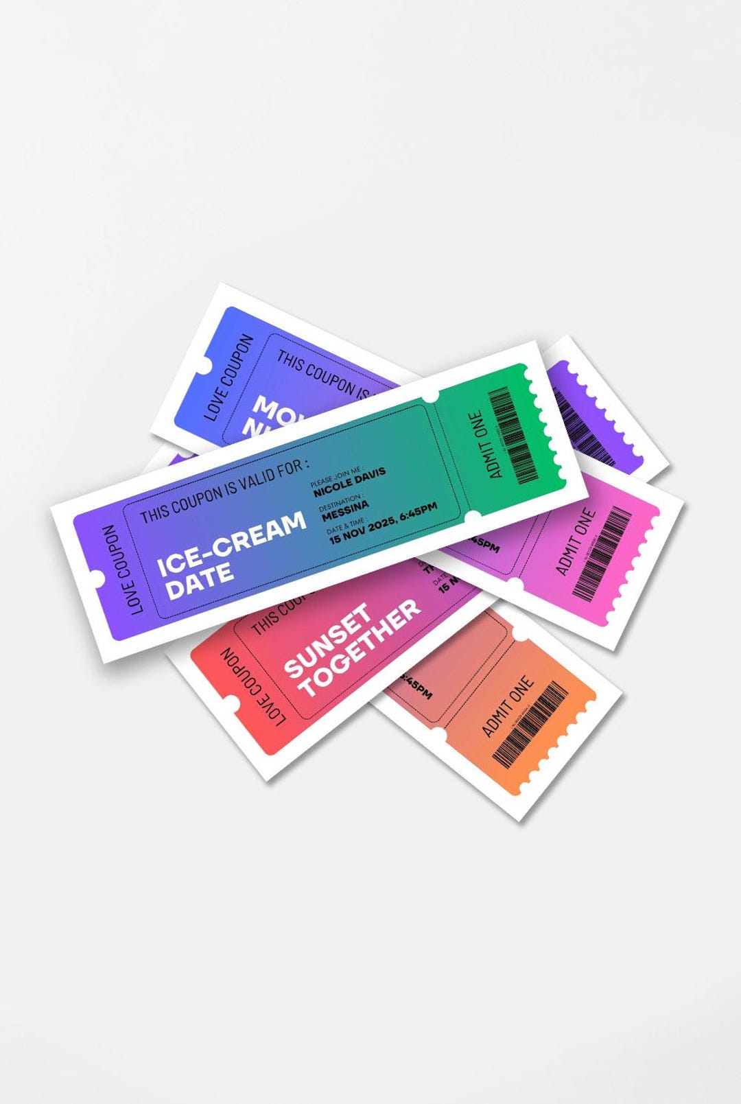 Simple & Modern Love Coupons | Ticket Style | Unlimited Copies | Fully ...
