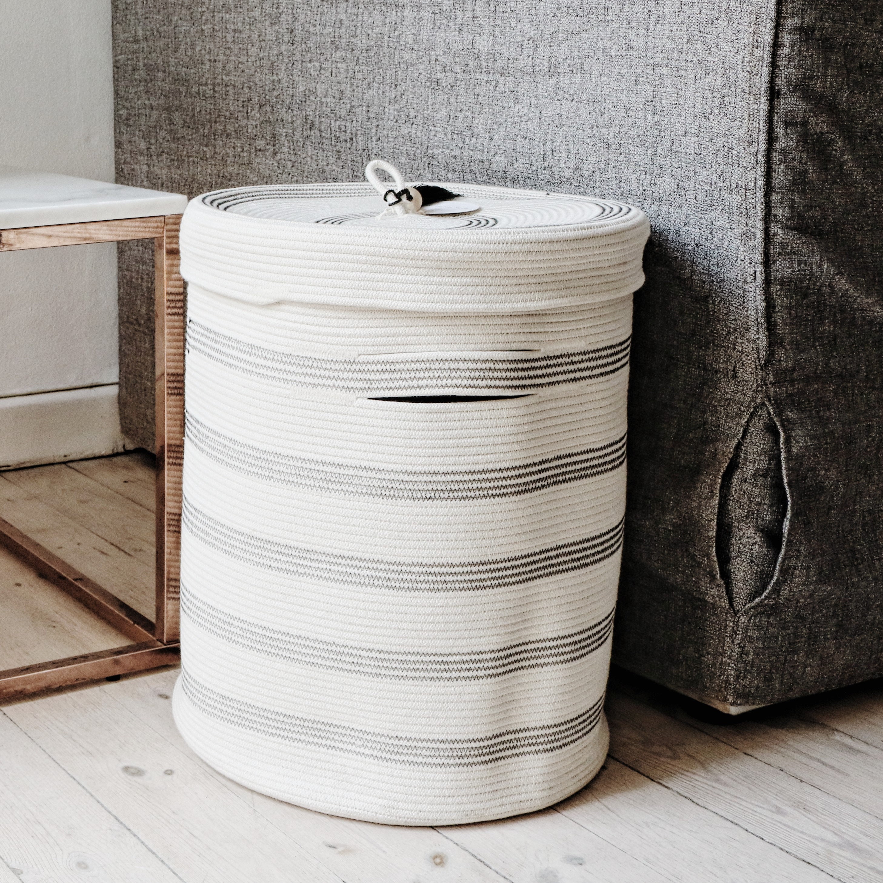 Lidded Laundry Basket Stitched Black - Etsy