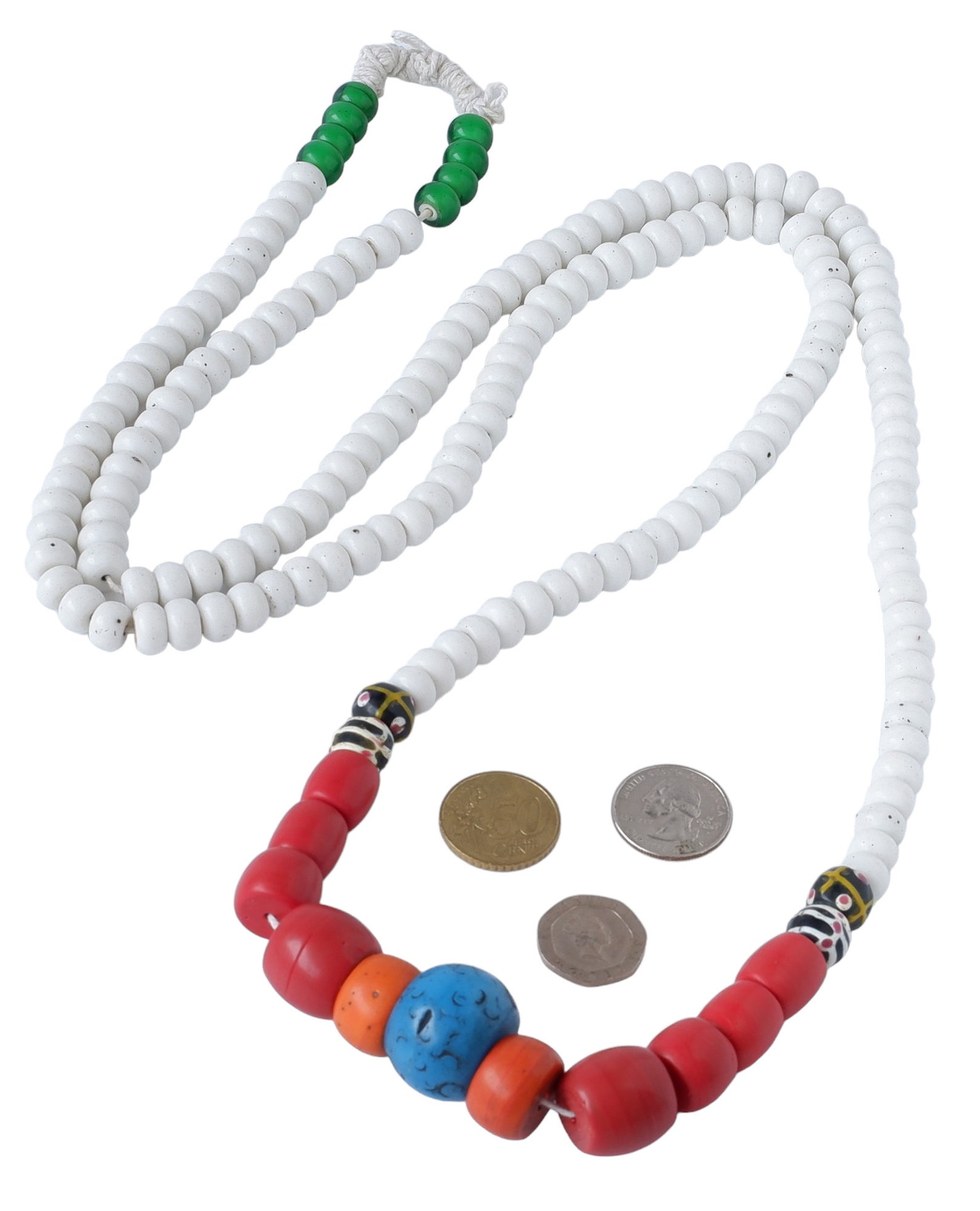 54" Long Antique Naga Ethnic Tribal Necklace - Maasai Bead Mix of White ...