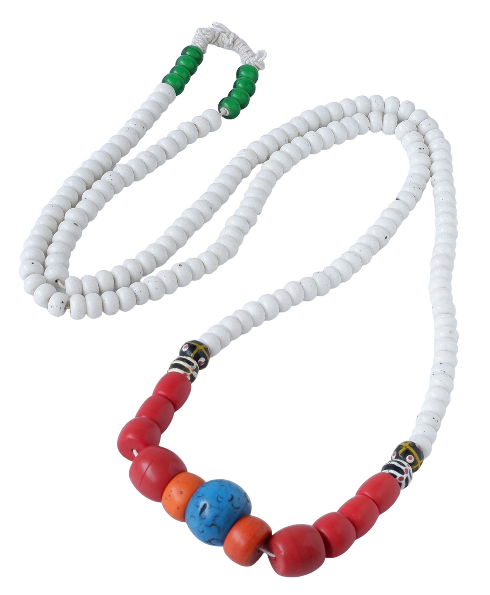 54" Long Antique Naga Ethnic Tribal Necklace - Maasai Bead Mix of White ...
