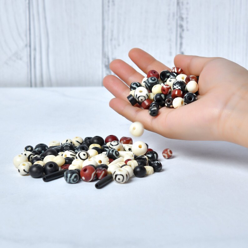 130 Pcs Assorted Bone Beads Native American and Indian Bead Supplies Ox Bone Hairpipe Beads in ...