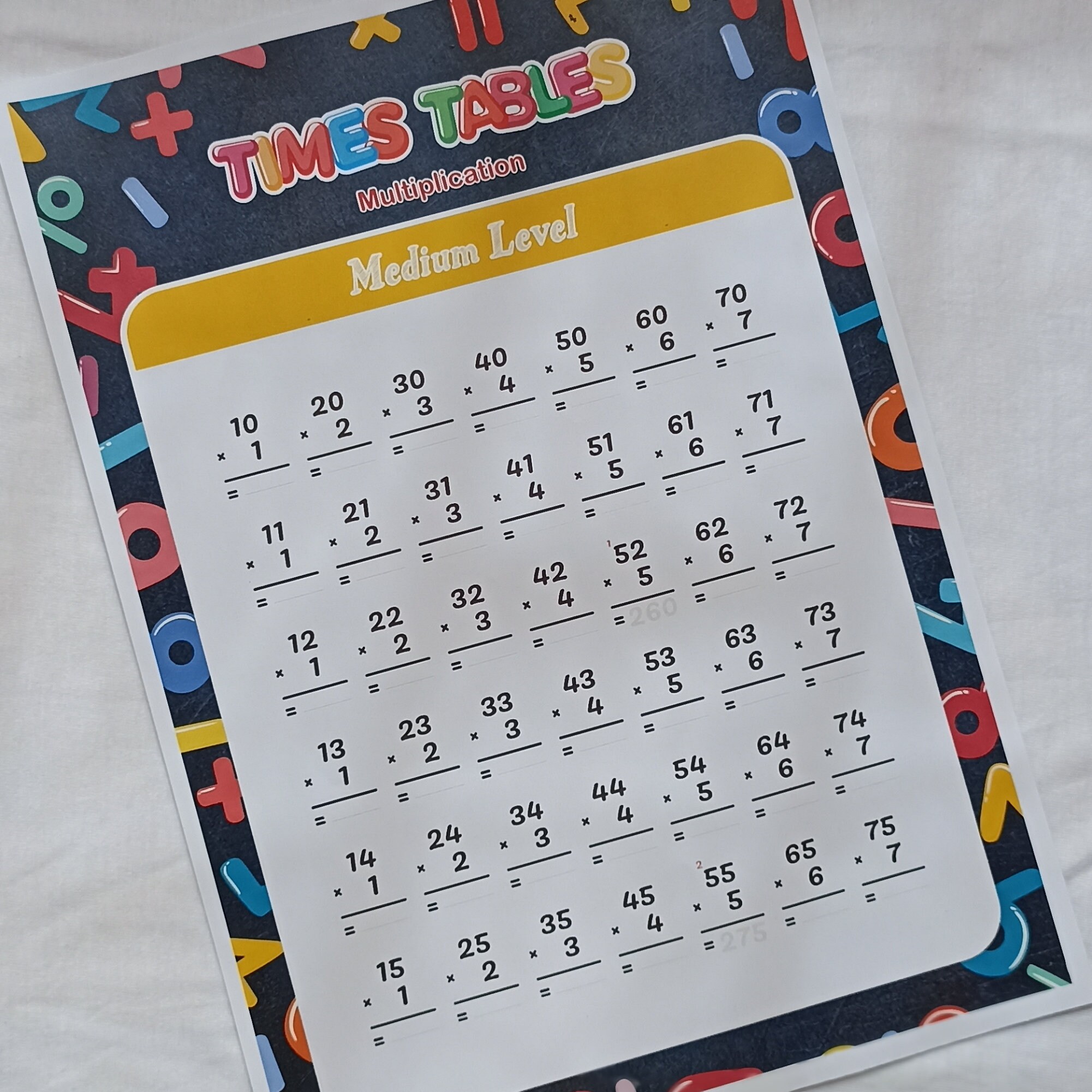 Times Tablescolor Sheet Multiplication Education - Etsy