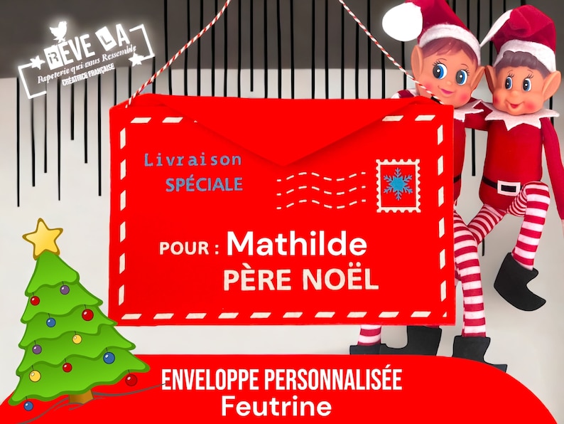 Enveloppe personnalisée Feutrine / lettre père noël / Lutin ou Lutine ...