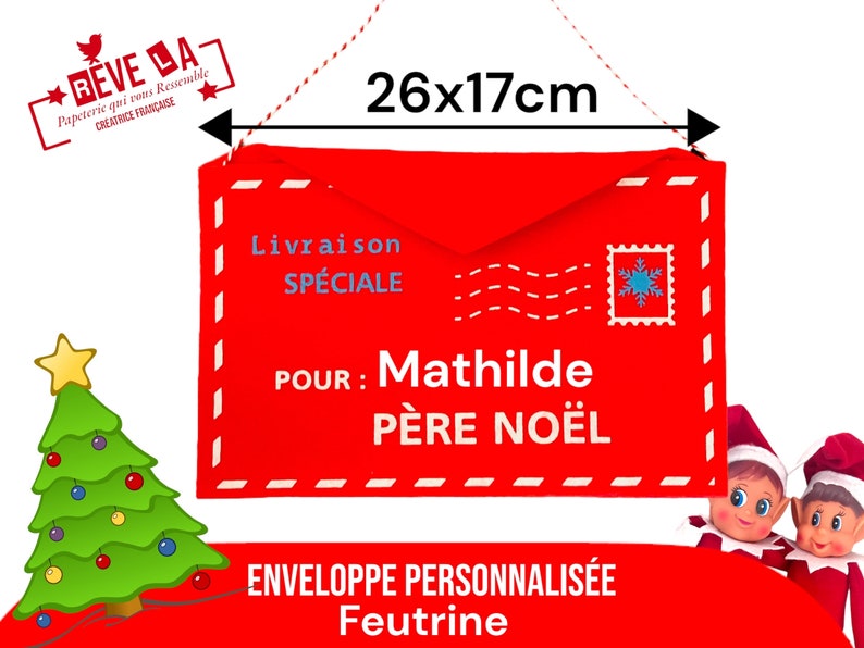 Enveloppe personnalisée Feutrine / lettre père noël / Lutin ou Lutine ...