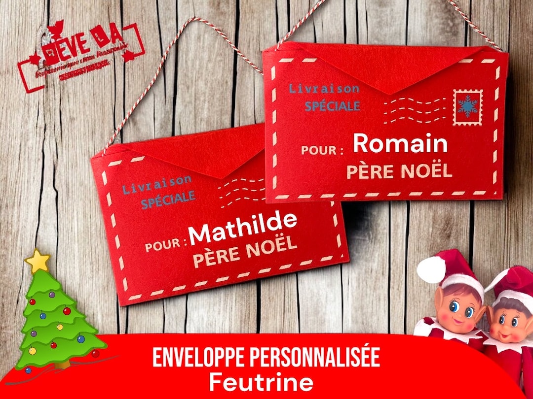Enveloppe personnalisée Feutrine / lettre père noël / Lutin ou Lutine ...