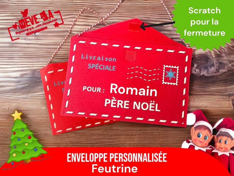 Enveloppe personnalisée Feutrine / lettre père noël / Lutin ou Lutine ...