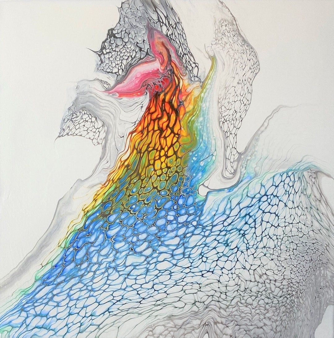 Color Dancer 40x40x2 Cm Painting Acrylic Pouring Picture Unique ...