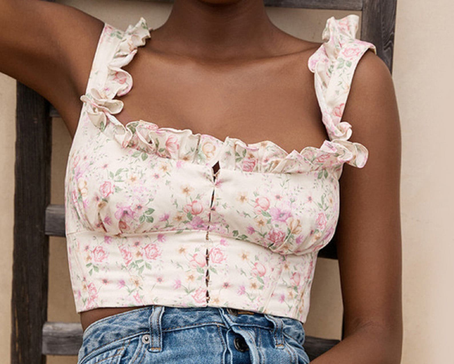 Milkmaid Floral Corset Top Bustier Corset Crop Top Sexy Y2k Etsy