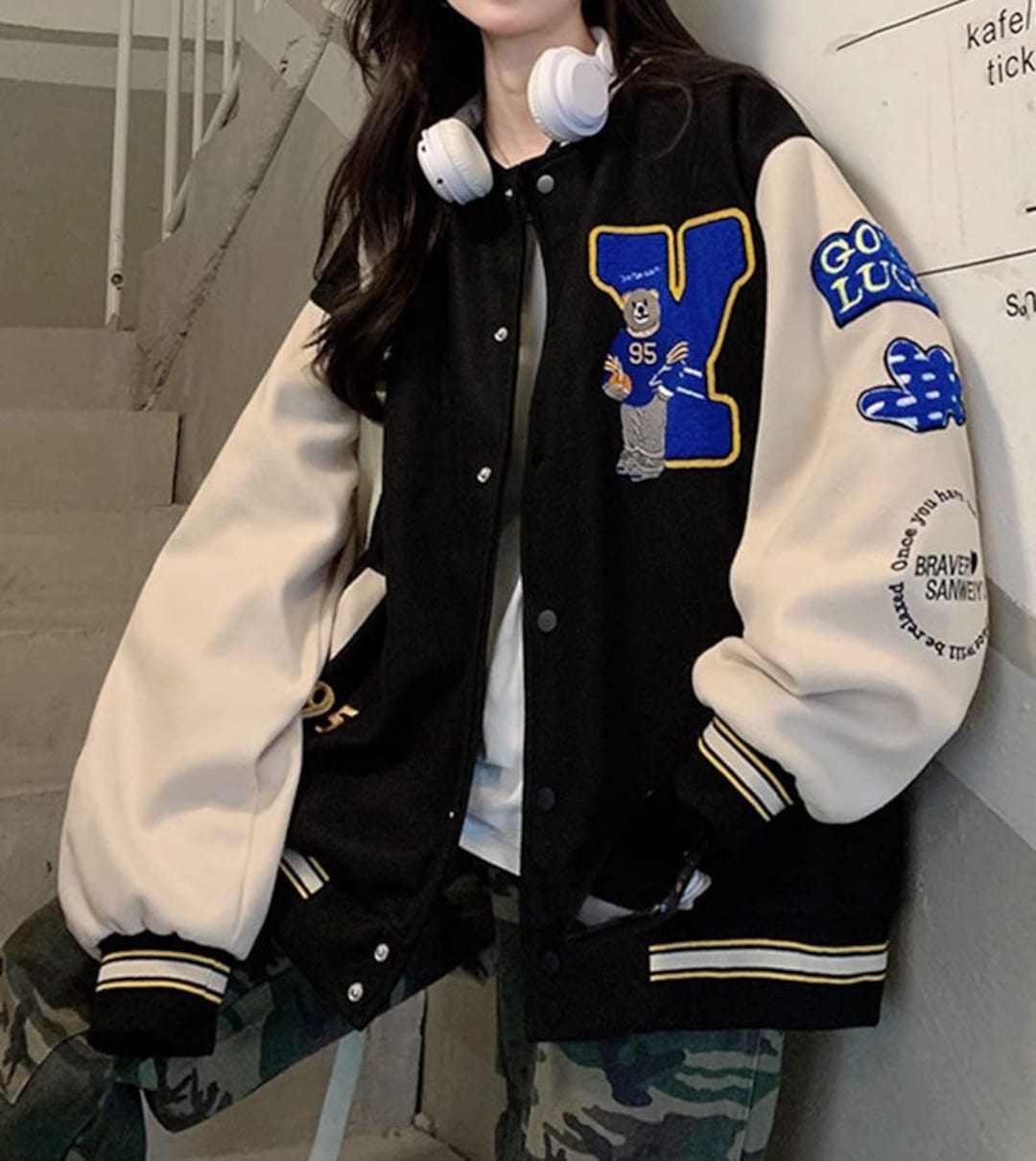 Bear Hiphop Varsity Jacket Embroidery College Jacket Retro - Etsy