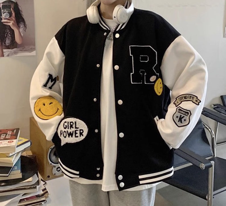 Smile Hiphop Varsity Jacket Embroidery College Jacket Retro - Etsy