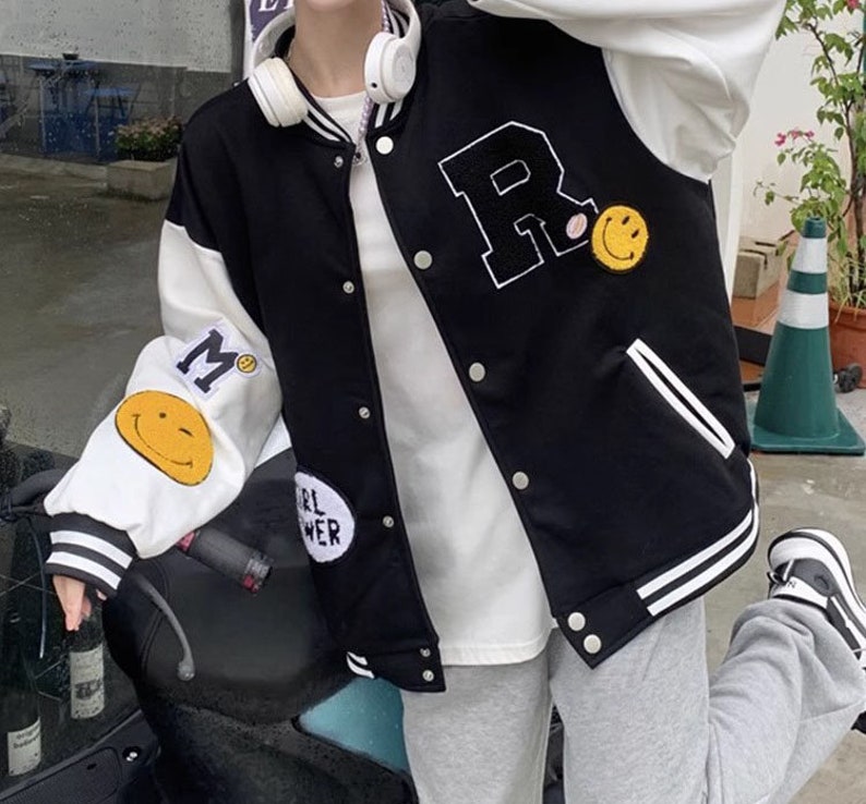 Smile Hiphop Varsity Jacket Embroidery College Jacket Retro - Etsy